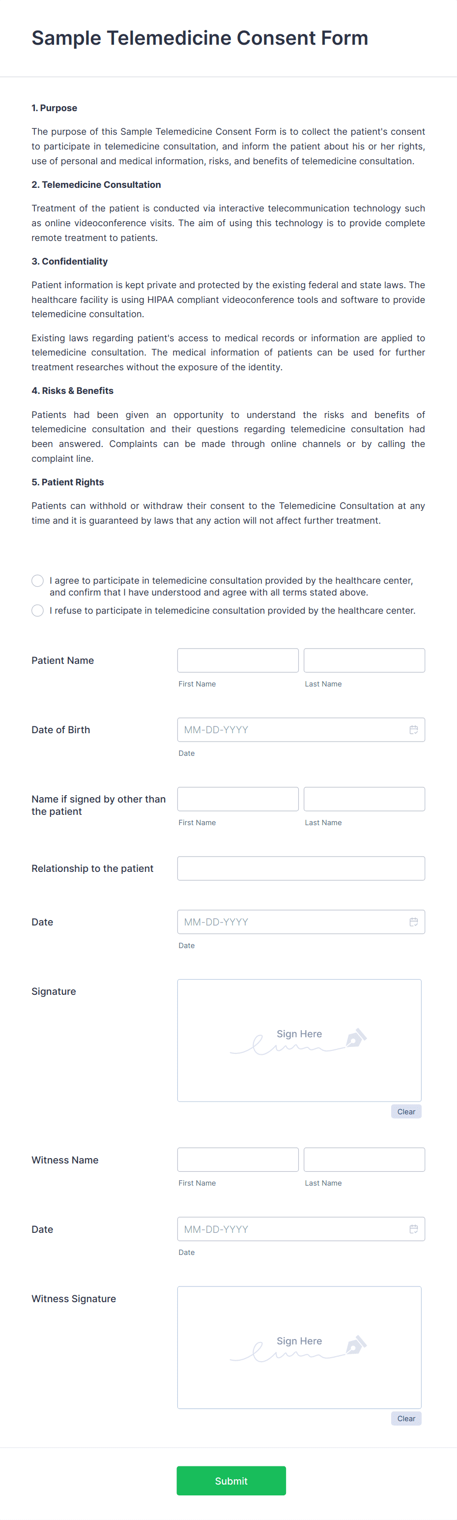 Sample Telemedicine Consent Form Template | Jotform