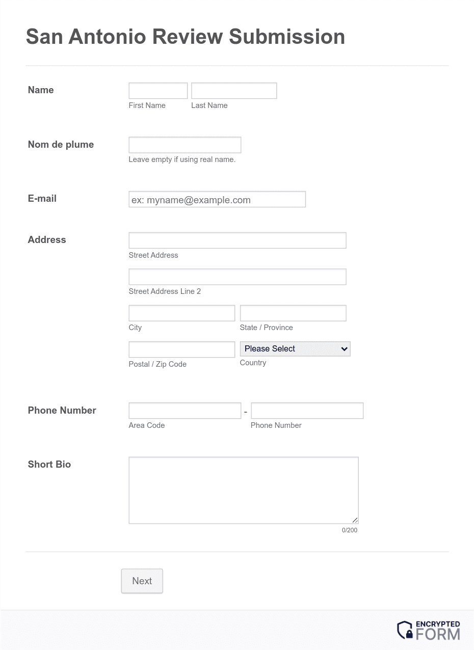 San Antonio Review Submission Form Template | Jotform