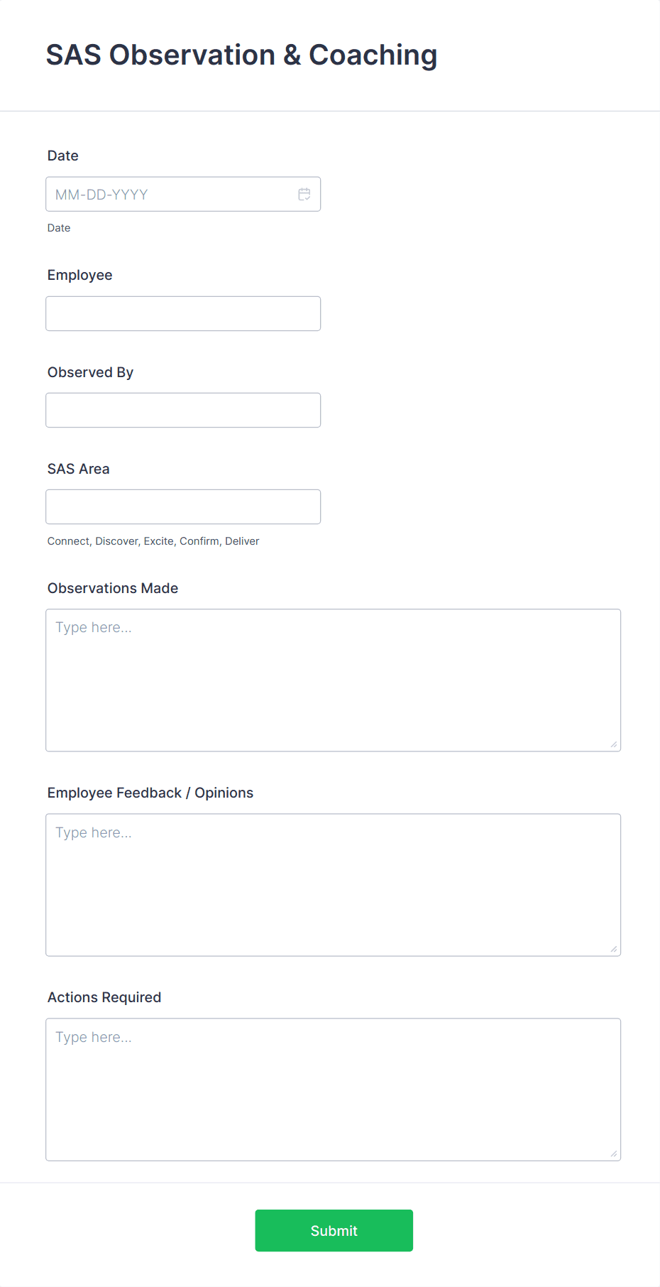SAS Observation & Coaching Form Template | Jotform