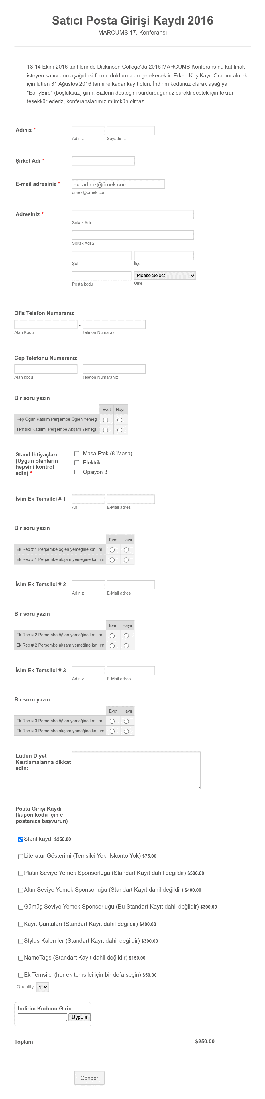 Satıcı Kayıt Formu Örneği | Jotform