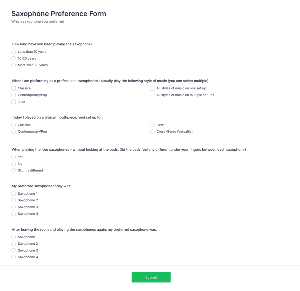 Saxophone Preference Form Template | Jotform