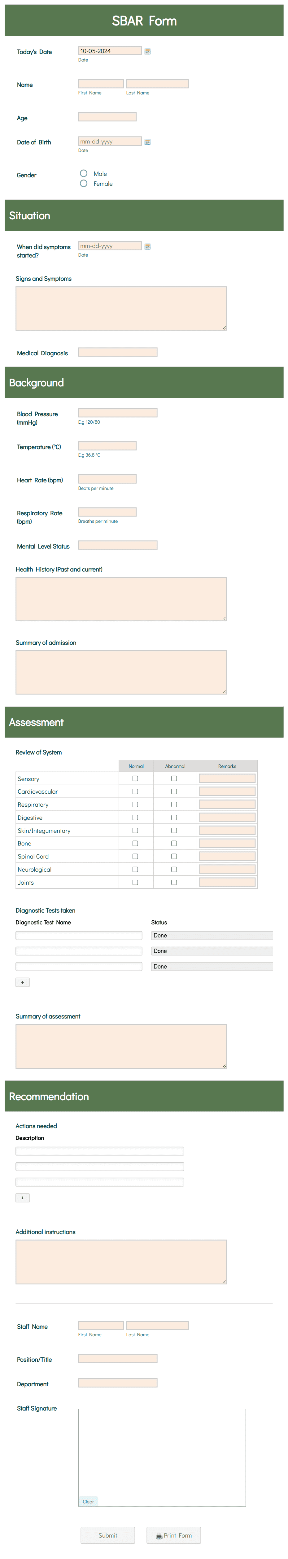 SBAR Form Template | Jotform