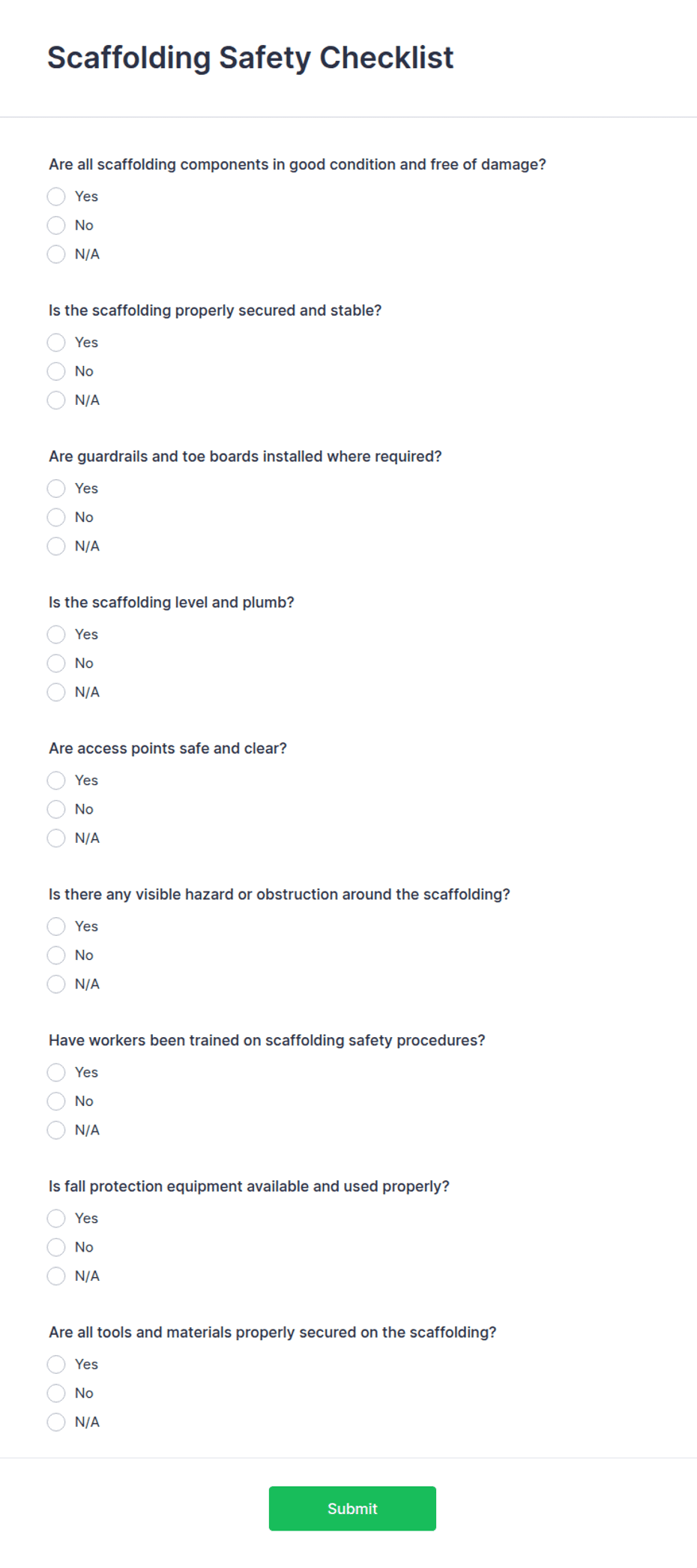 Scaffolding Safety Checklist Form Template | Jotform