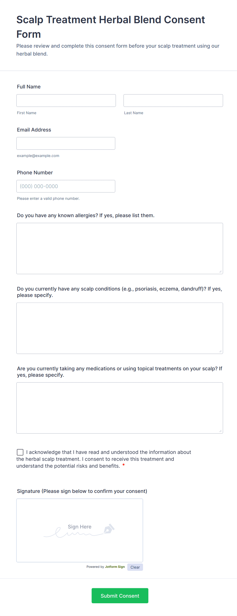Scalp Treatment Herbal Blend Consent Form Template | Jotform