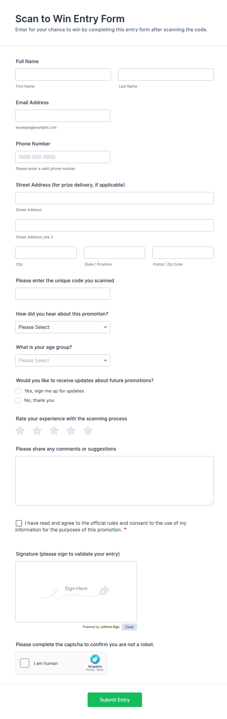 Scan to Win Entry Form Template | Jotform