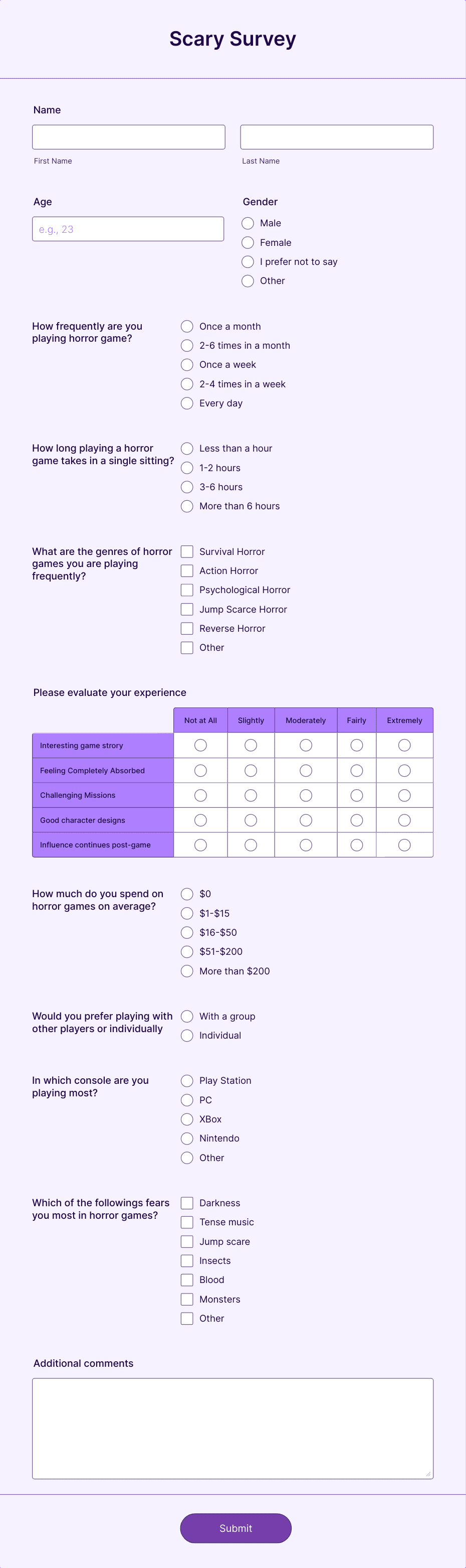 Scary Game Experience Survey Form Template | Jotform