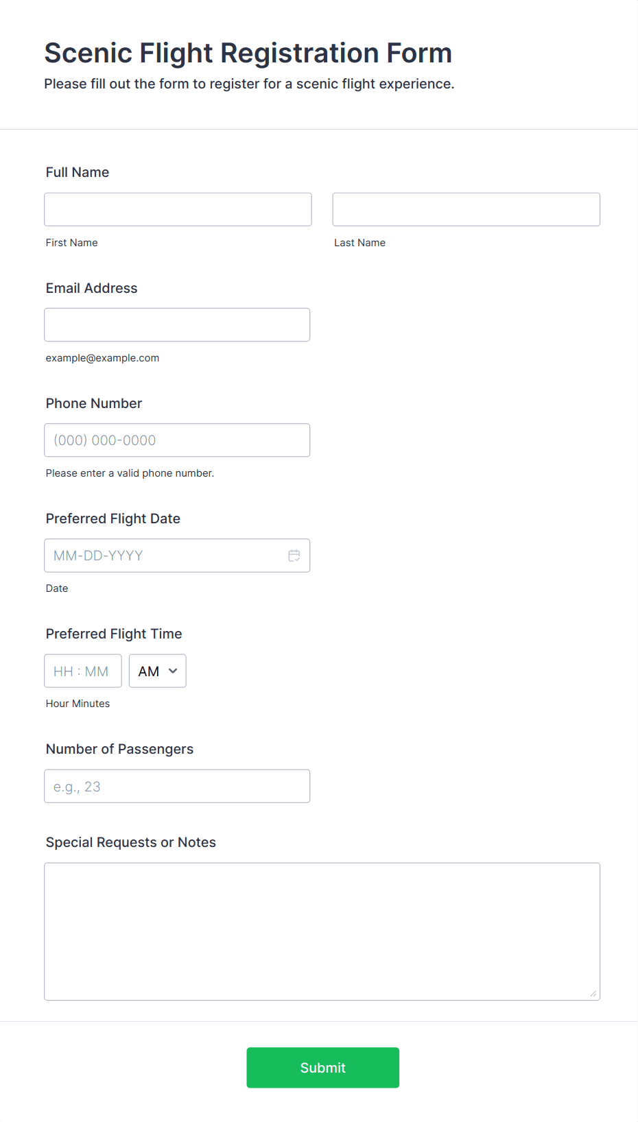 Scenic Flight Registration Form Template | Jotform