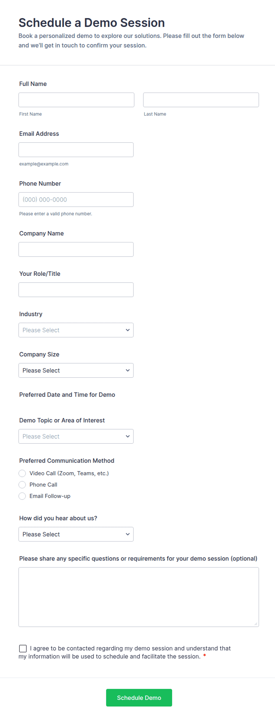 Schedule a Demo Session Form Template | Jotform