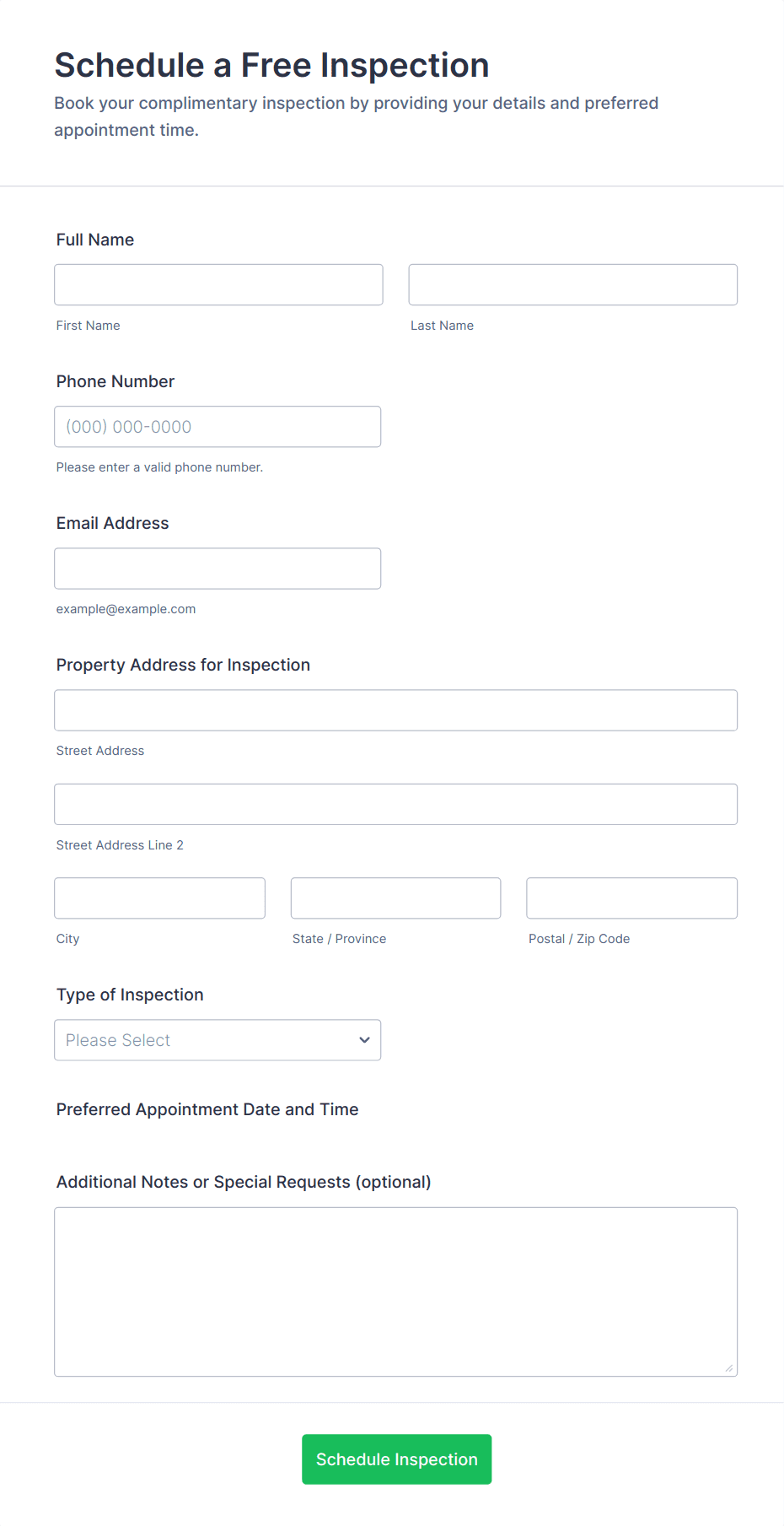 Schedule a Free Inspection Form Template | Jotform