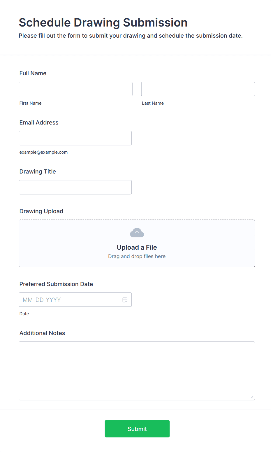 Schedule Drawing Submission Form Template | Jotform