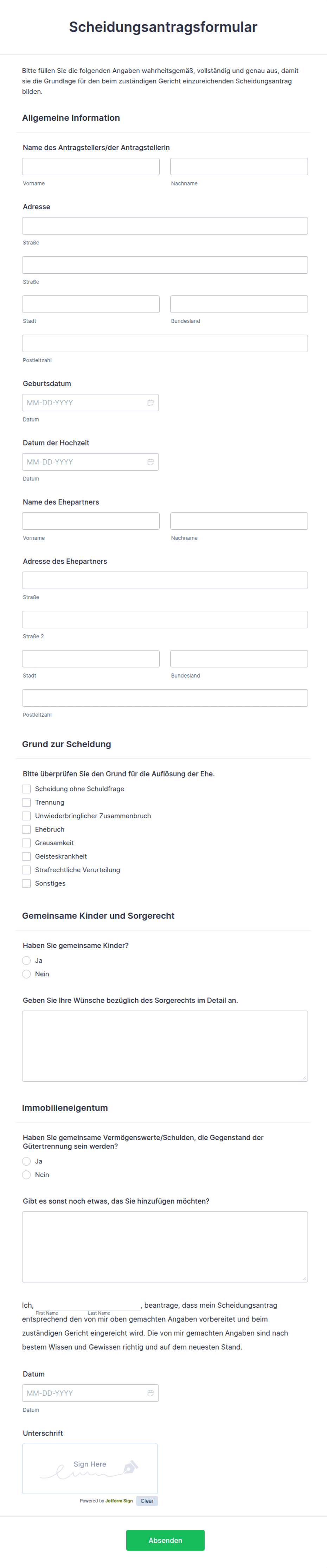 Scheidungsantragsformular | Jotform