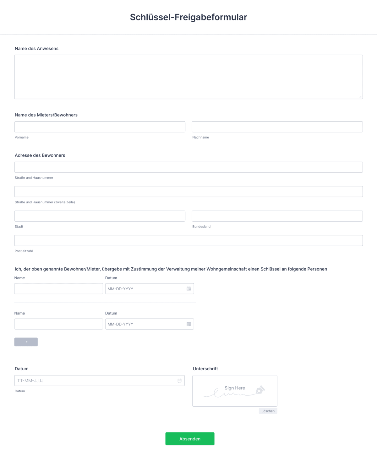 Schlüssel-Freigabeformular Formularvorlage | Jotform