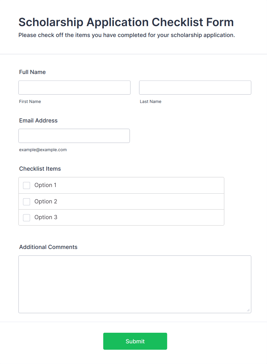 Scholarship Application Checklist Form Template | Jotform