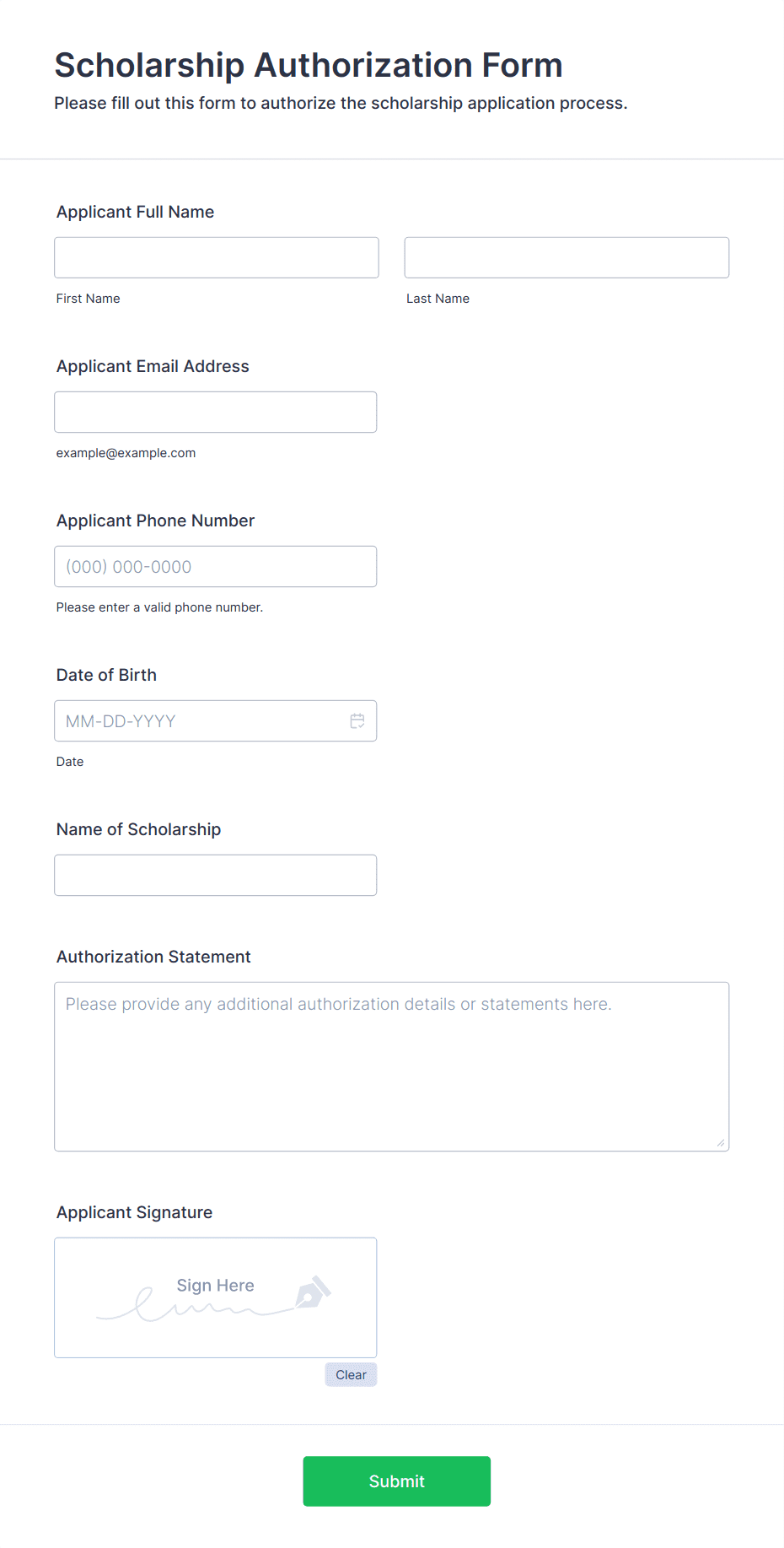 Scholarship Authorization Form Template | Jotform