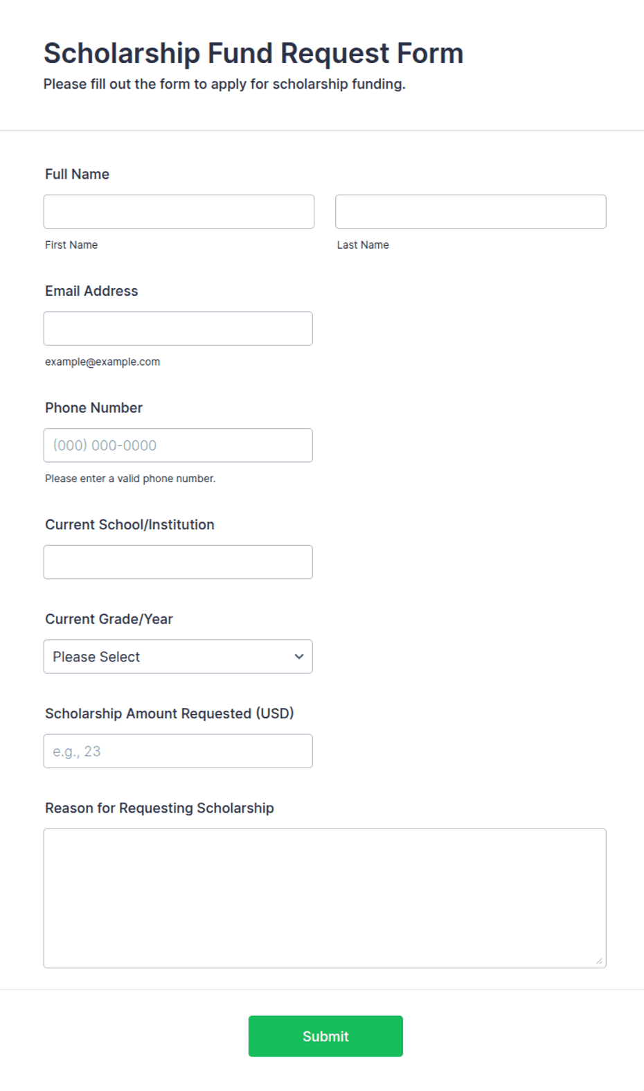 Scholarship Fund Request Form Template | Jotform