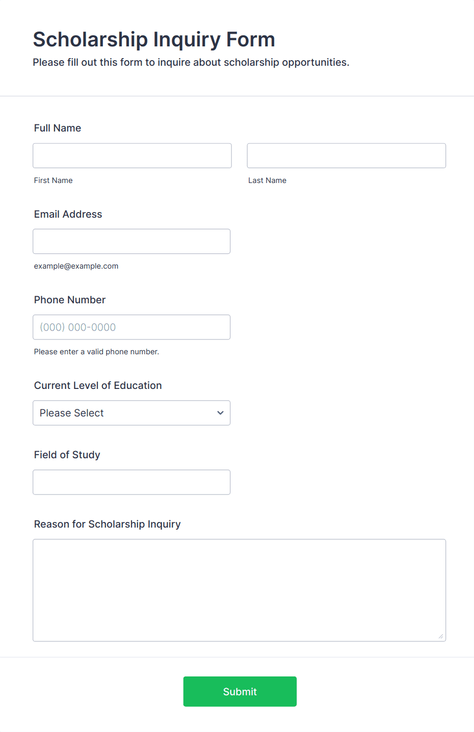 Scholarship Inquiry Form Template | Jotform