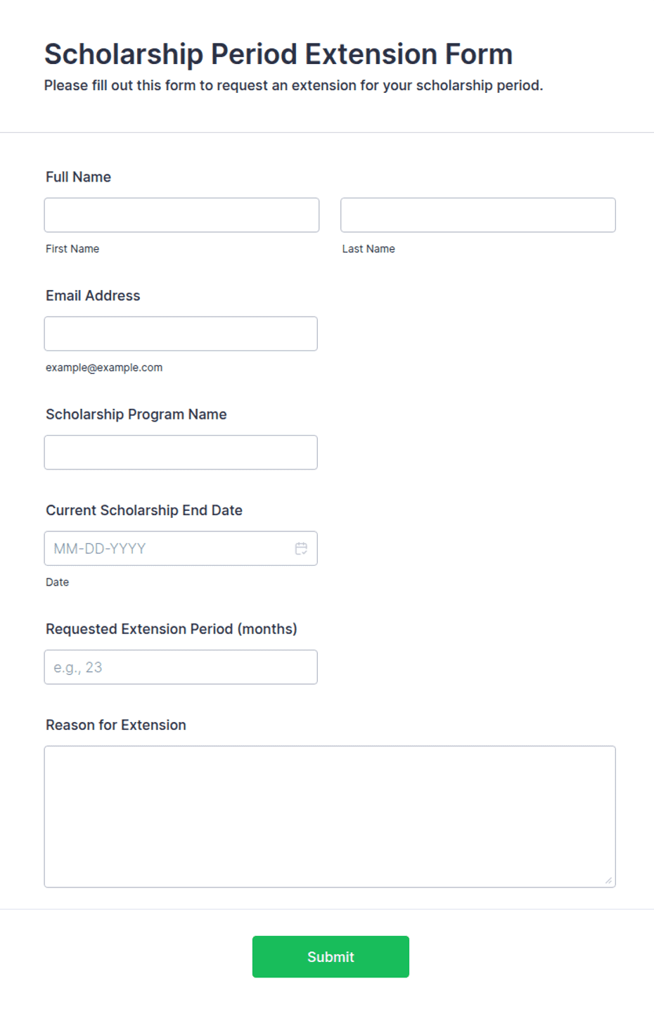 Scholarship Period Extension Form Template | Jotform