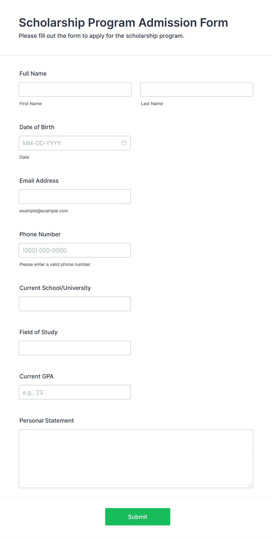 Scholarship Program Admission Form Template | Jotform