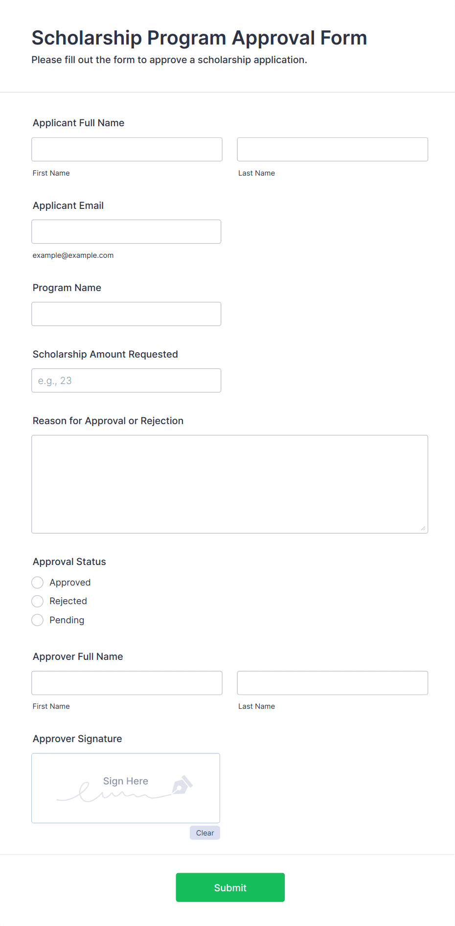Scholarship Program Approval Form Template | Jotform