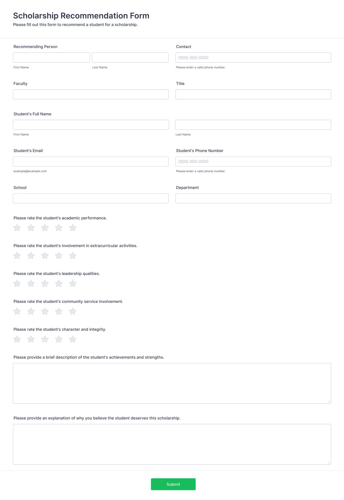 Scholarship Recommendation Form Template | Jotform