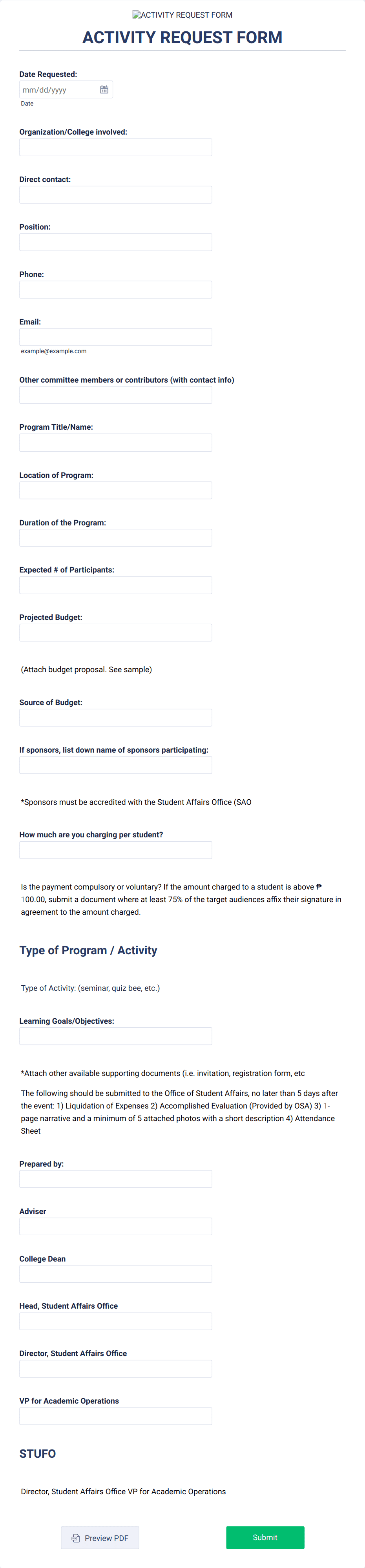 School Activity Request Form Template | Jotform