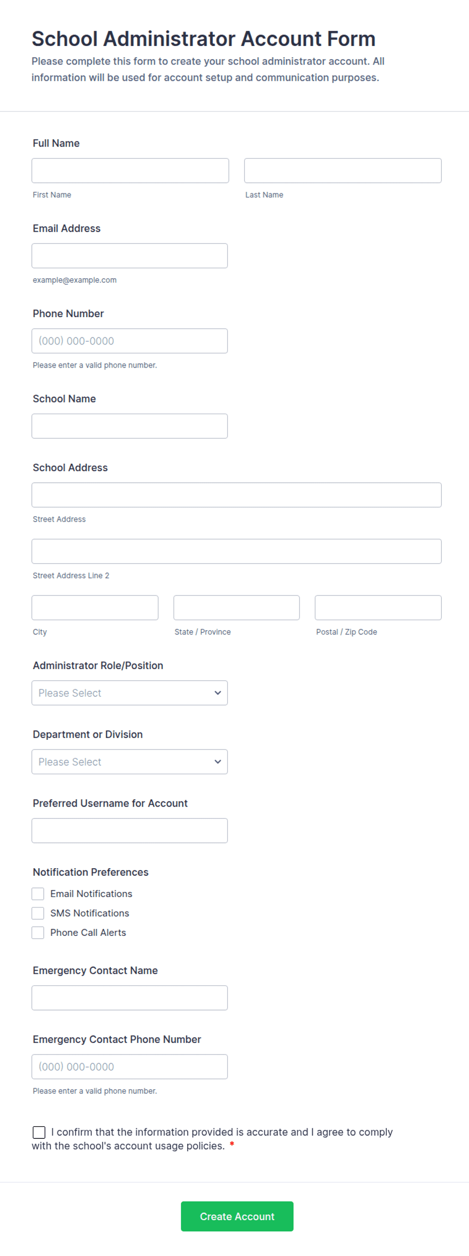 School Administrator Account Form Template | Jotform