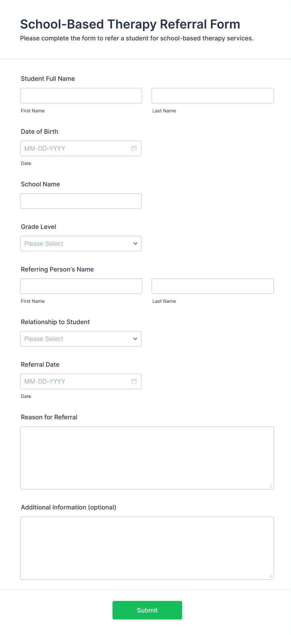 School-Based Therapy Referral Form Template | Jotform