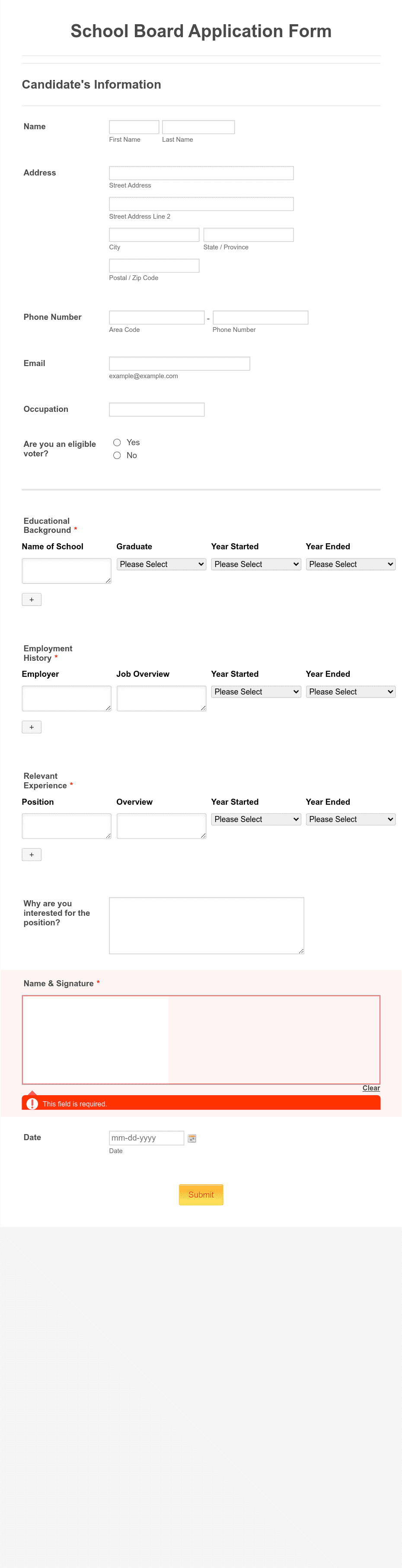 School Board Application Form Template | Jotform