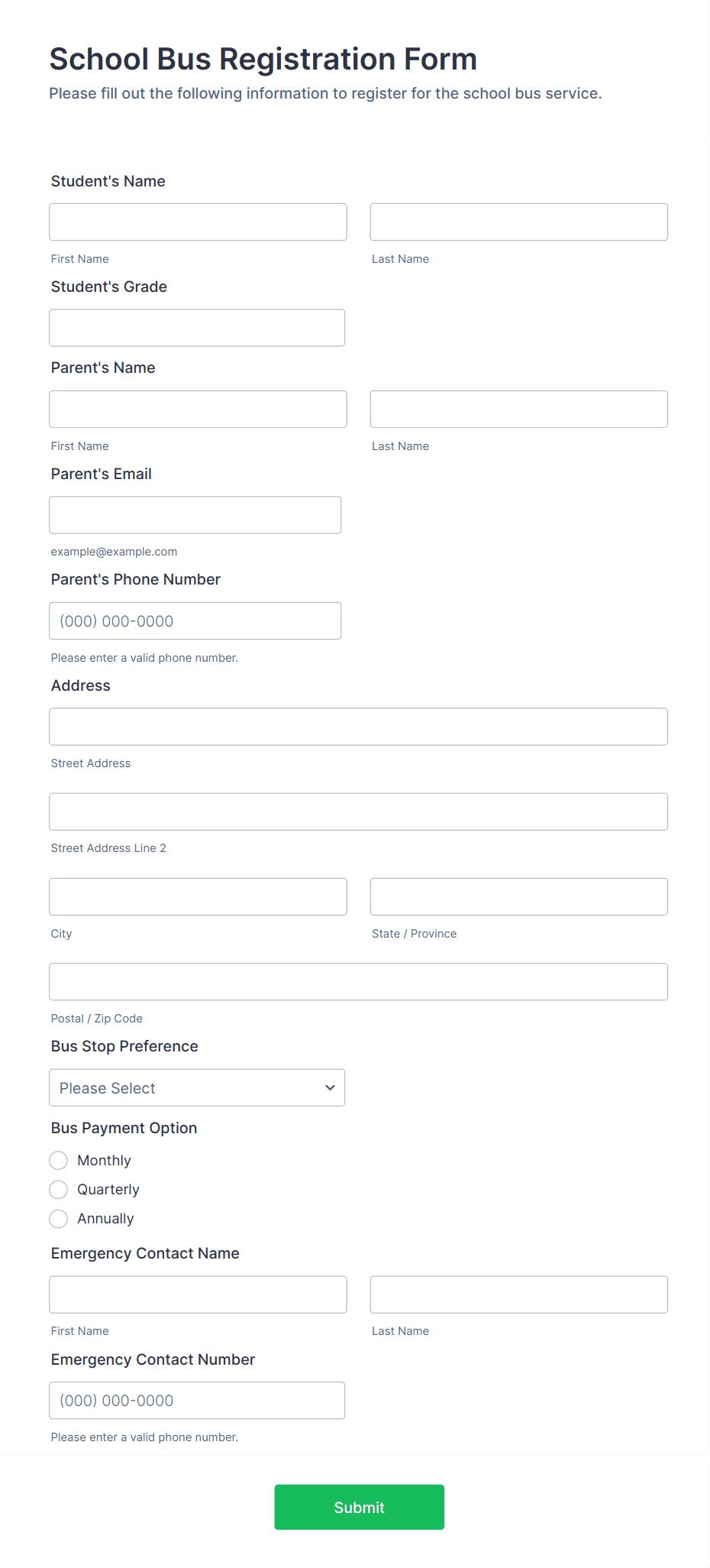 School Bus Registration Form Template | Jotform