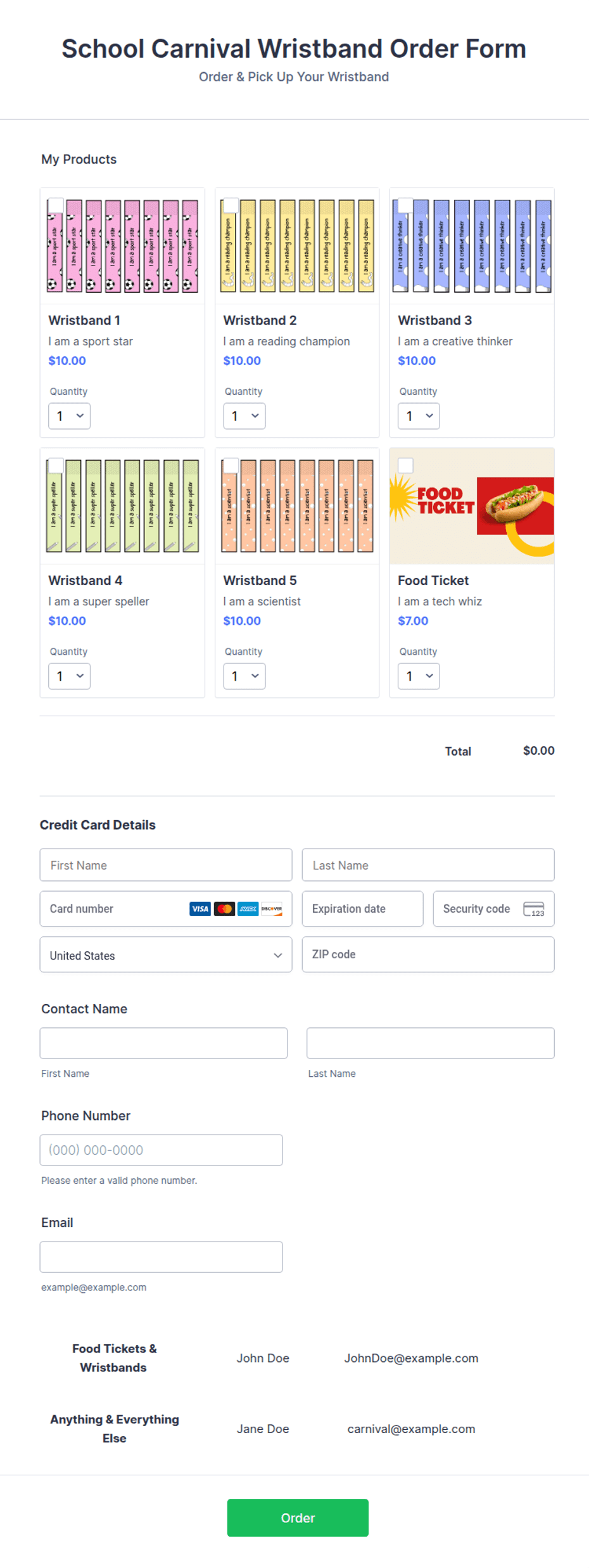 School Carnival Wristband Order Form Template | Jotform