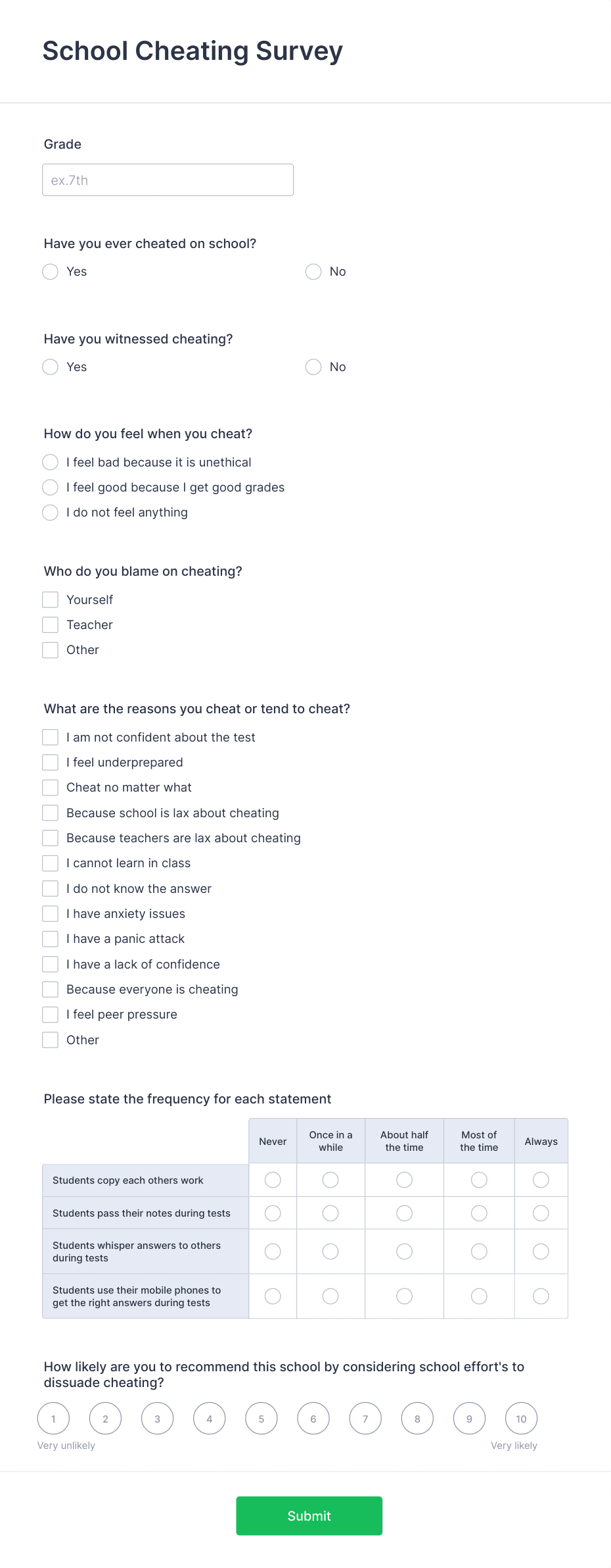 School Cheating Survey Form Template | Jotform