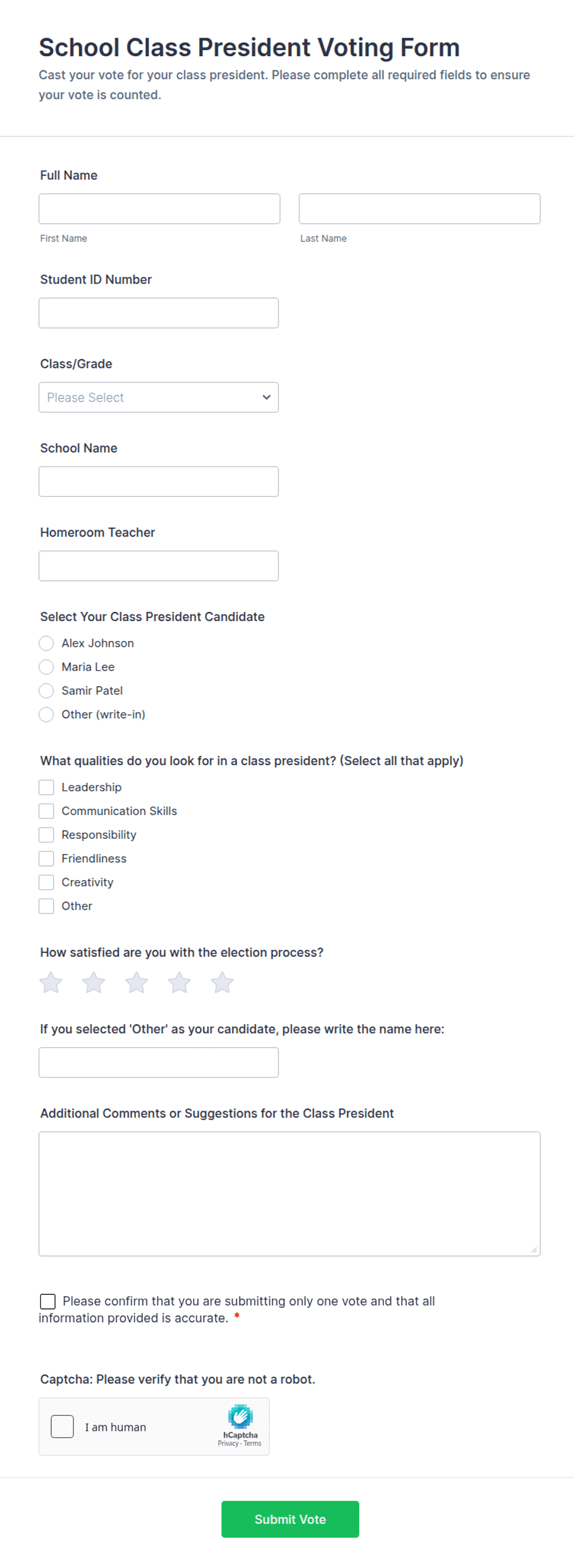 School Class President Voting Form Template | Jotform