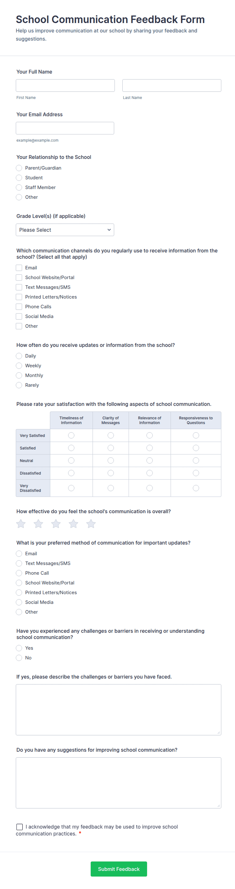 School Communication Feedback Form Template | Jotform
