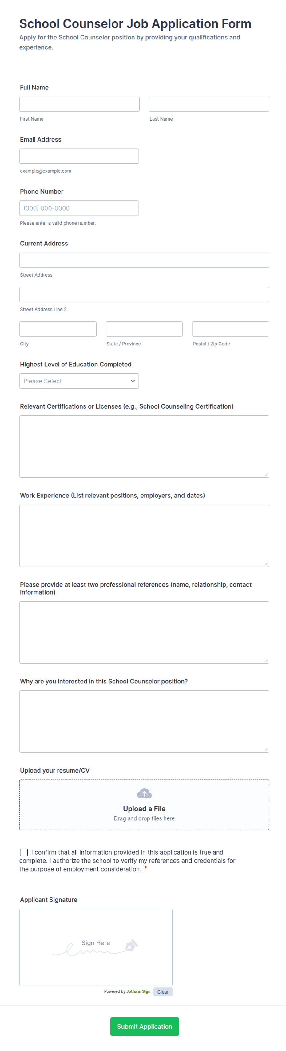 School Counselor Job Application Form Template | Jotform