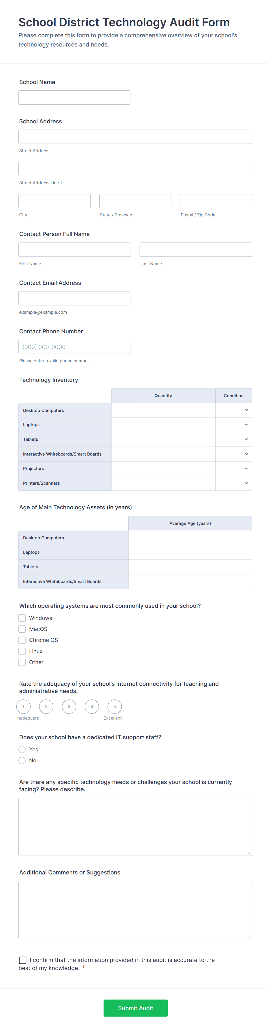 School District Technology Audit Form Template | Jotform
