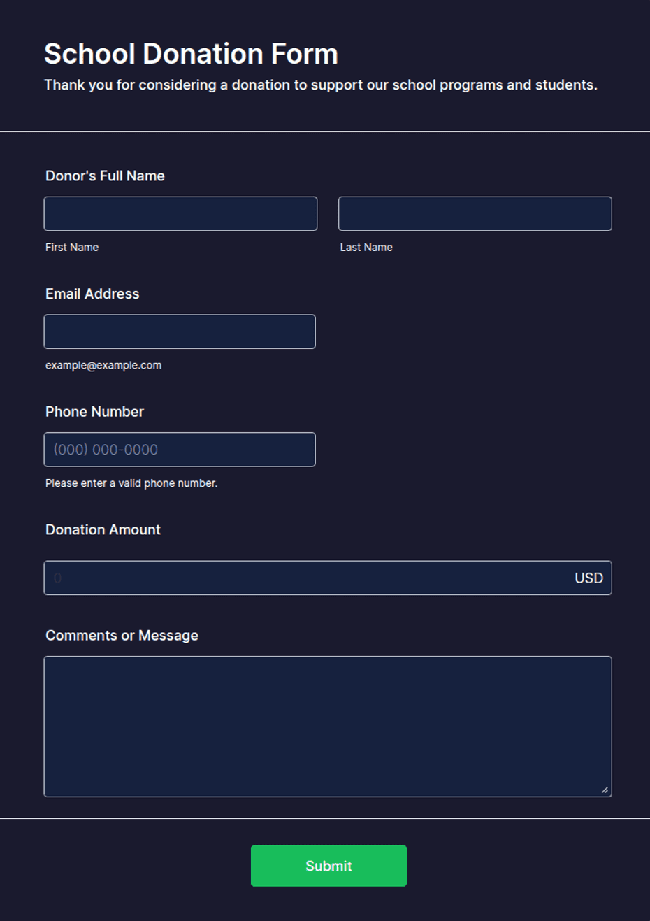 School Donation Form Template | Jotform