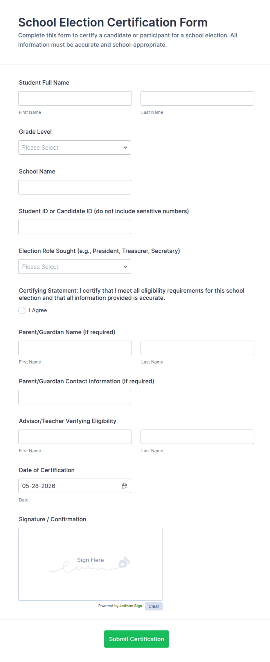 School Election Certification Form Template | Jotform