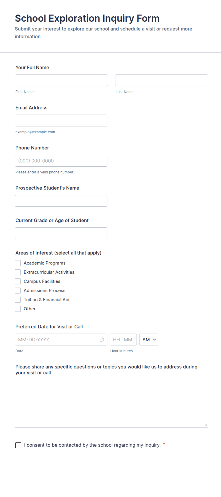 School Exploration Inquiry Form Template | Jotform