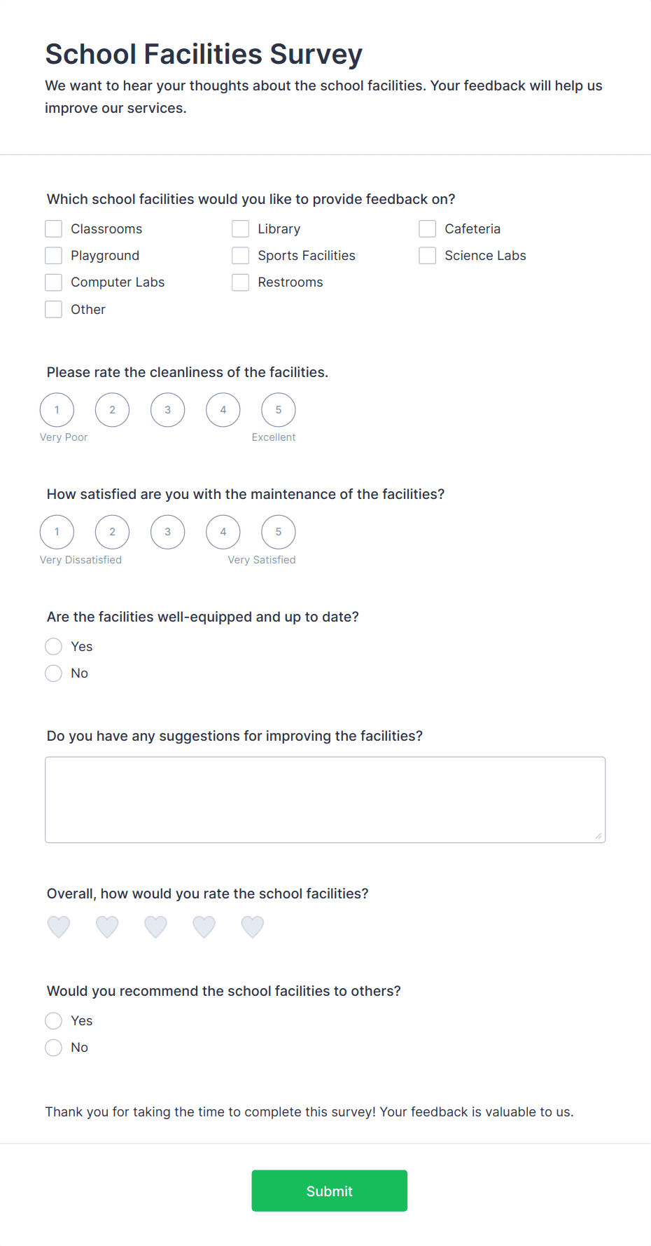 School Facilities Survey Form Template | Jotform