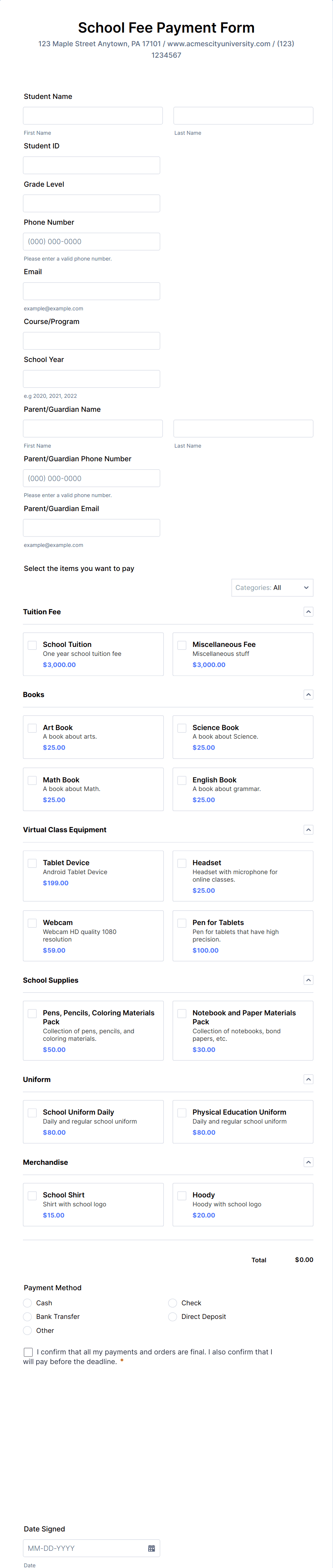 School Fee Payment Form Template | Jotform