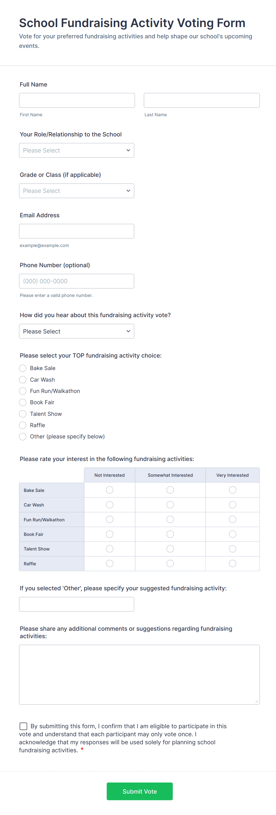 School Fundraising Activity Voting Form Form Template | Jotform