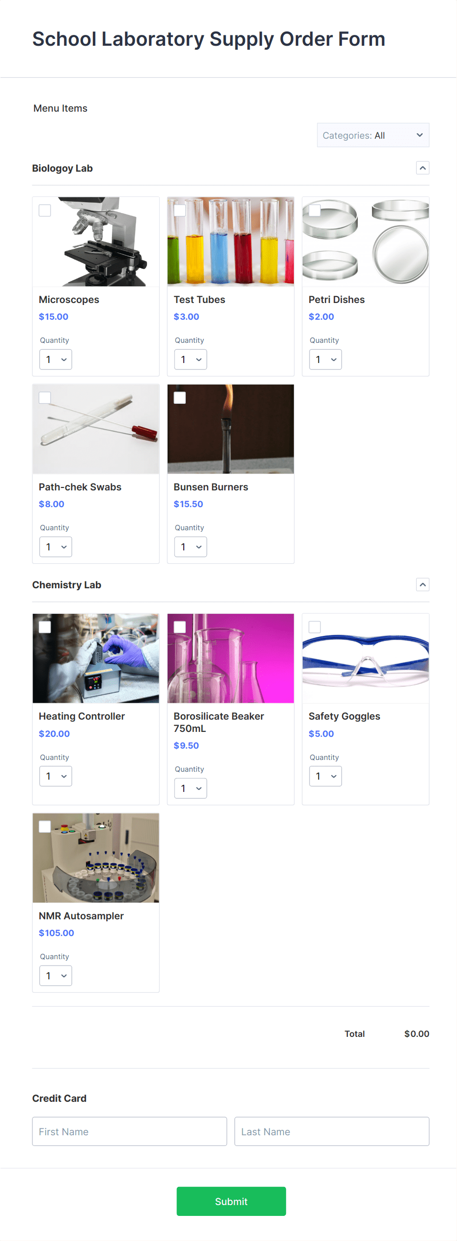 School Laboratory Supply Order Form Template | Jotform