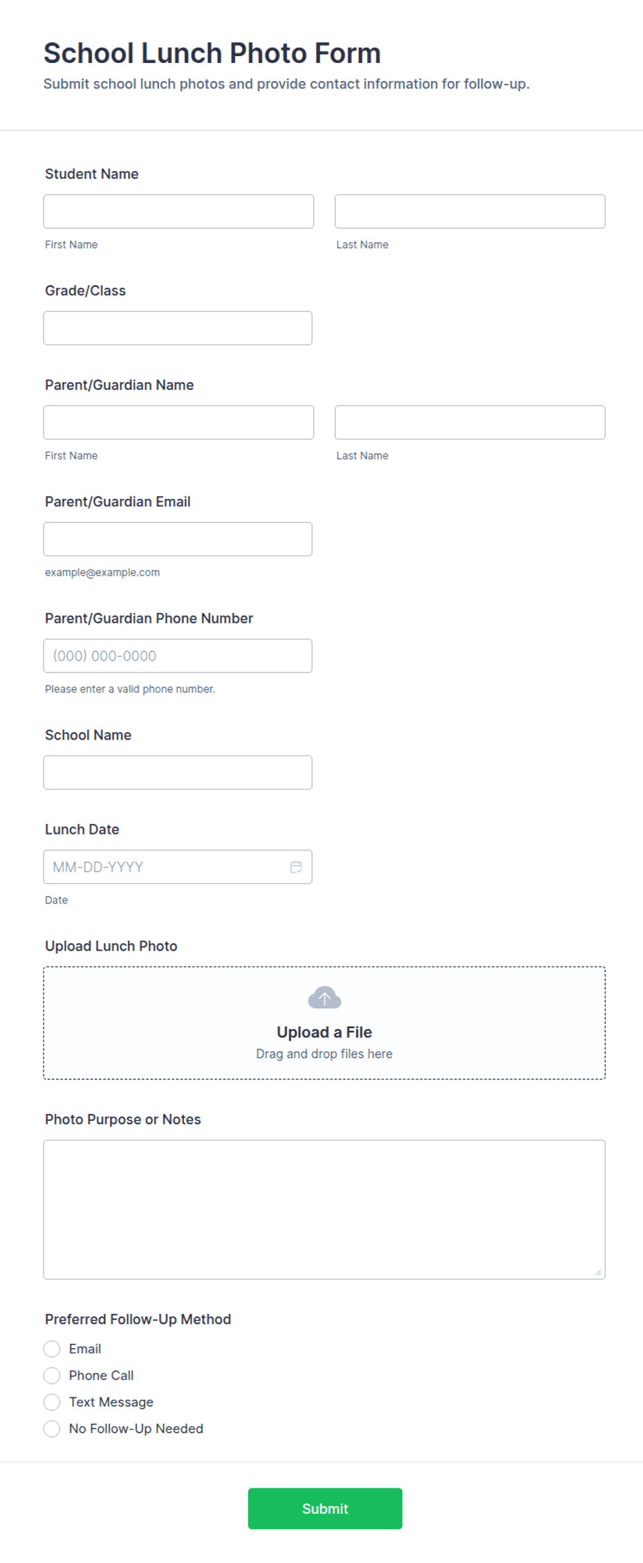 School Lunch Photo Form Template | Jotform