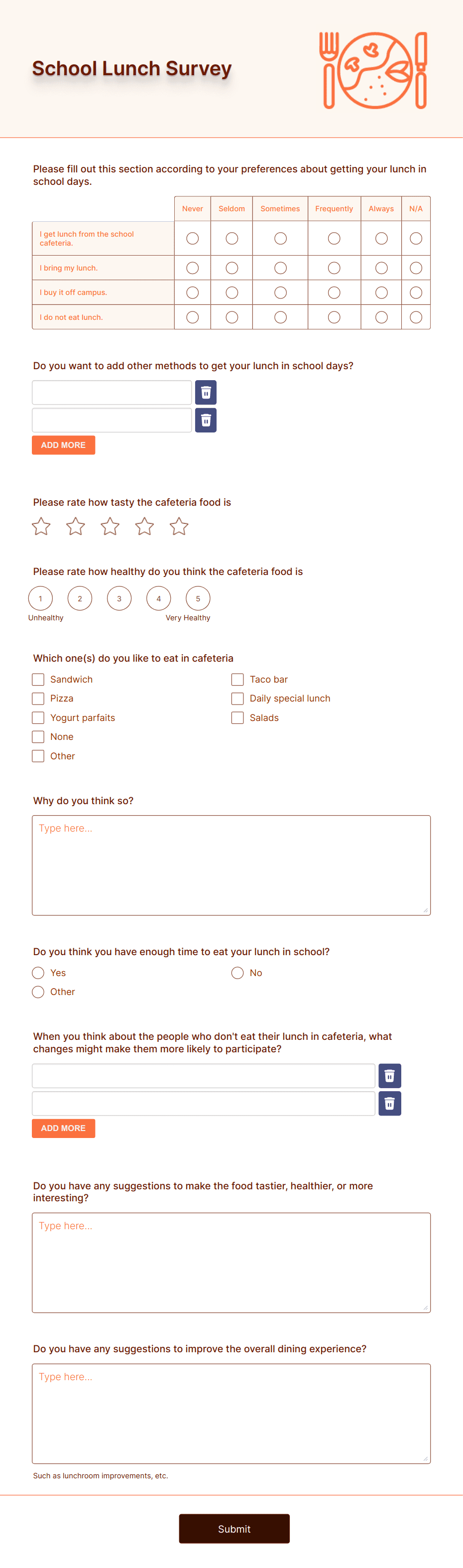 School Lunch Survey Form Template | Jotform
