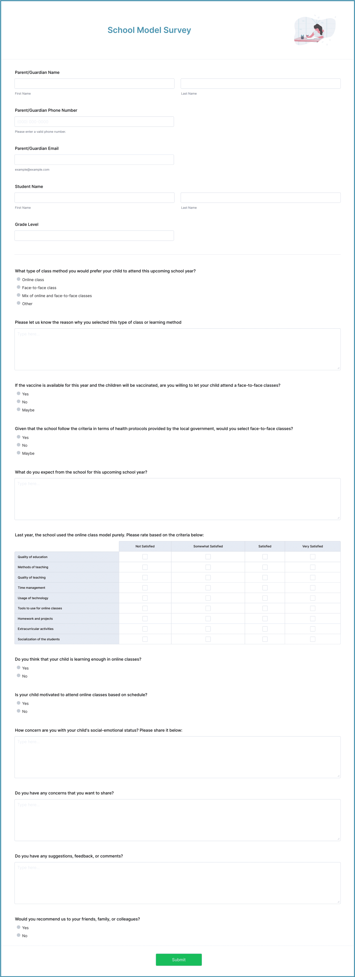 School Model Survey Form Template | Jotform