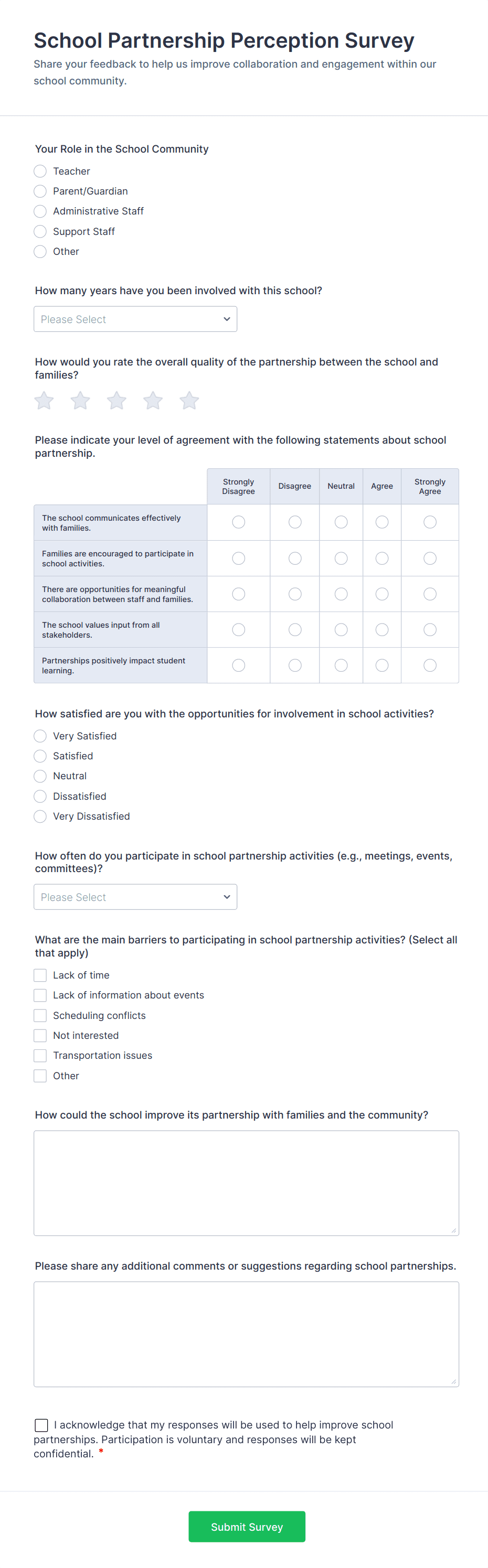 School Partnership Perception Survey Form Template | Jotform