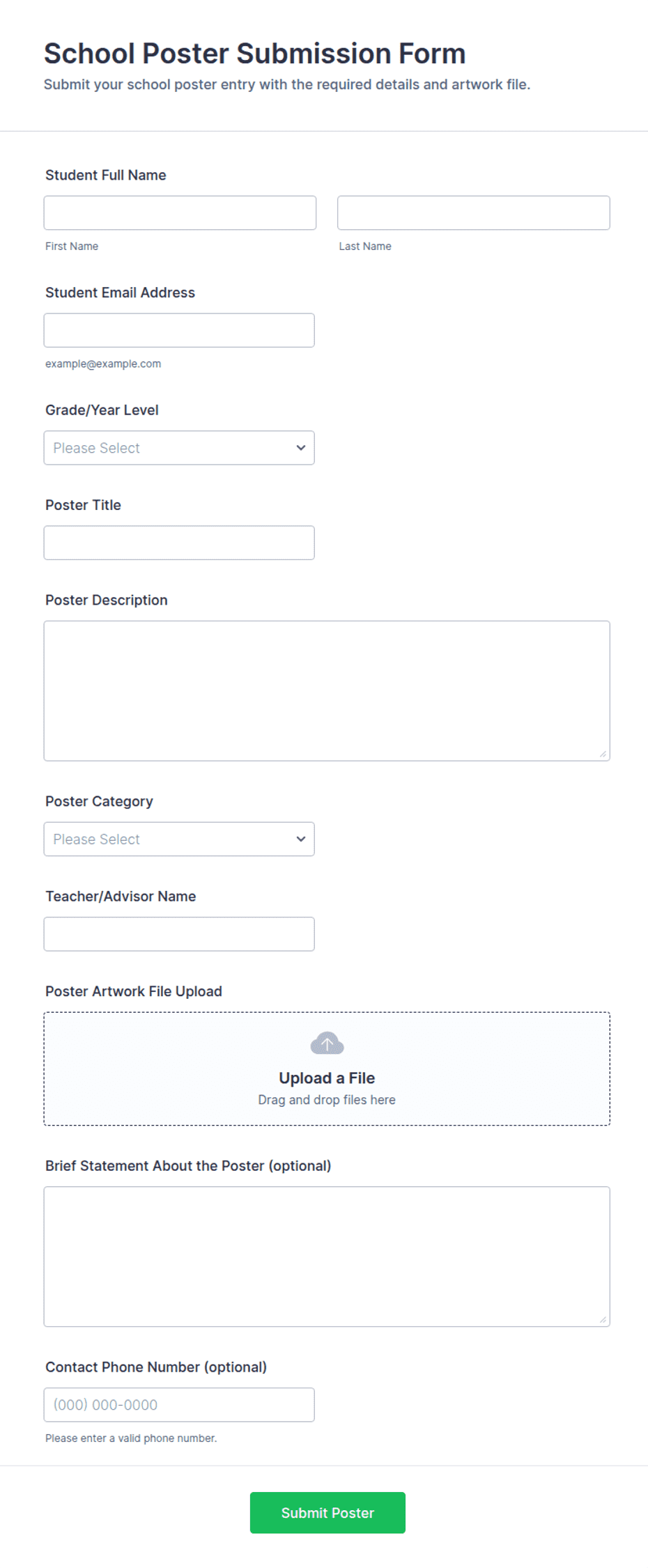 School Poster Submission Form Template | Jotform
