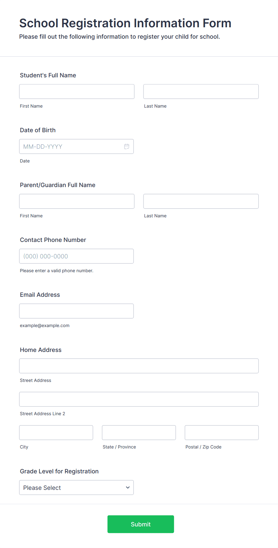 School Registration Information Form Template | Jotform