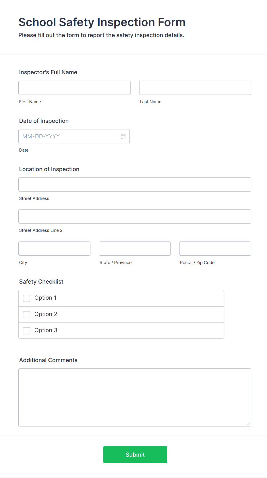 School Safety Inspection Form Template | Jotform