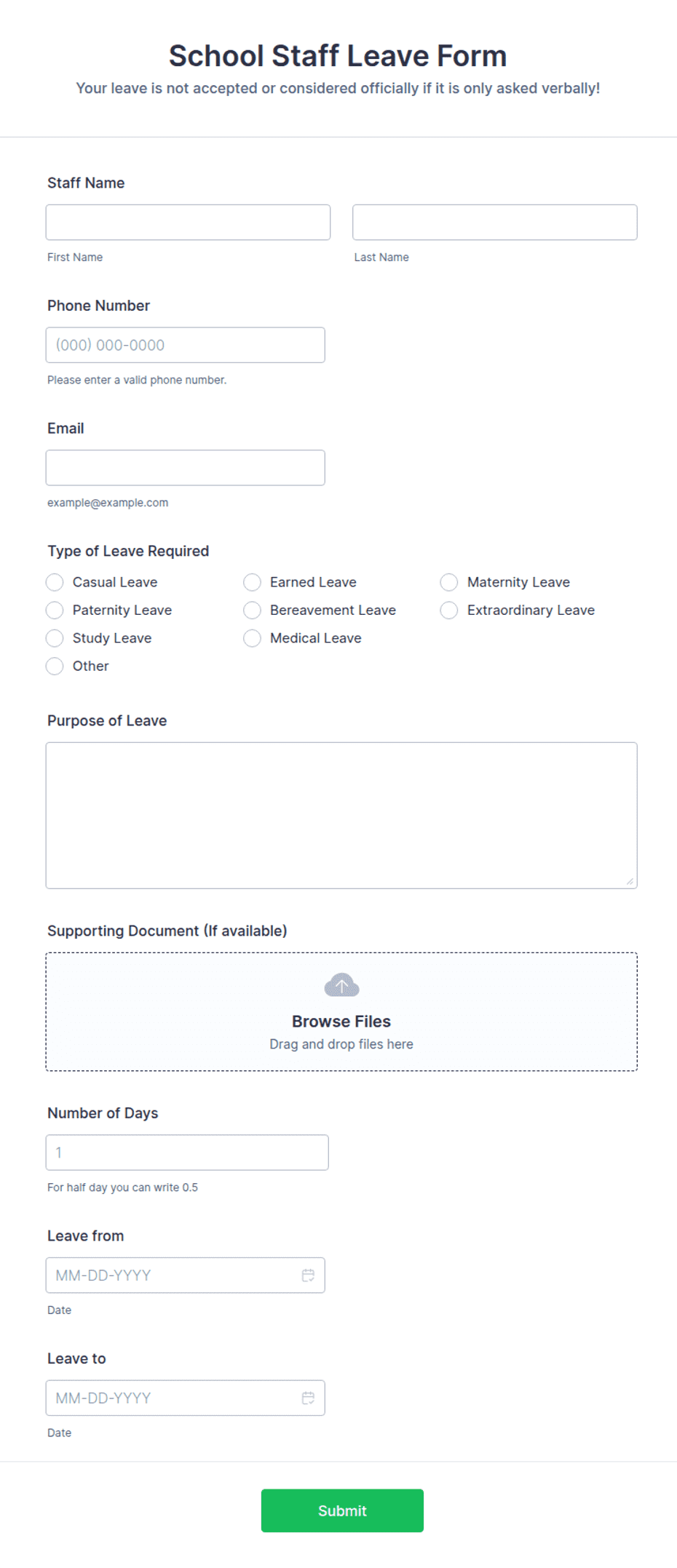 School Staff Leave Form Template | Jotform